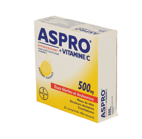 BAYER Aspro 500mg vitamine C étui de 20 comprimés effervescents ...