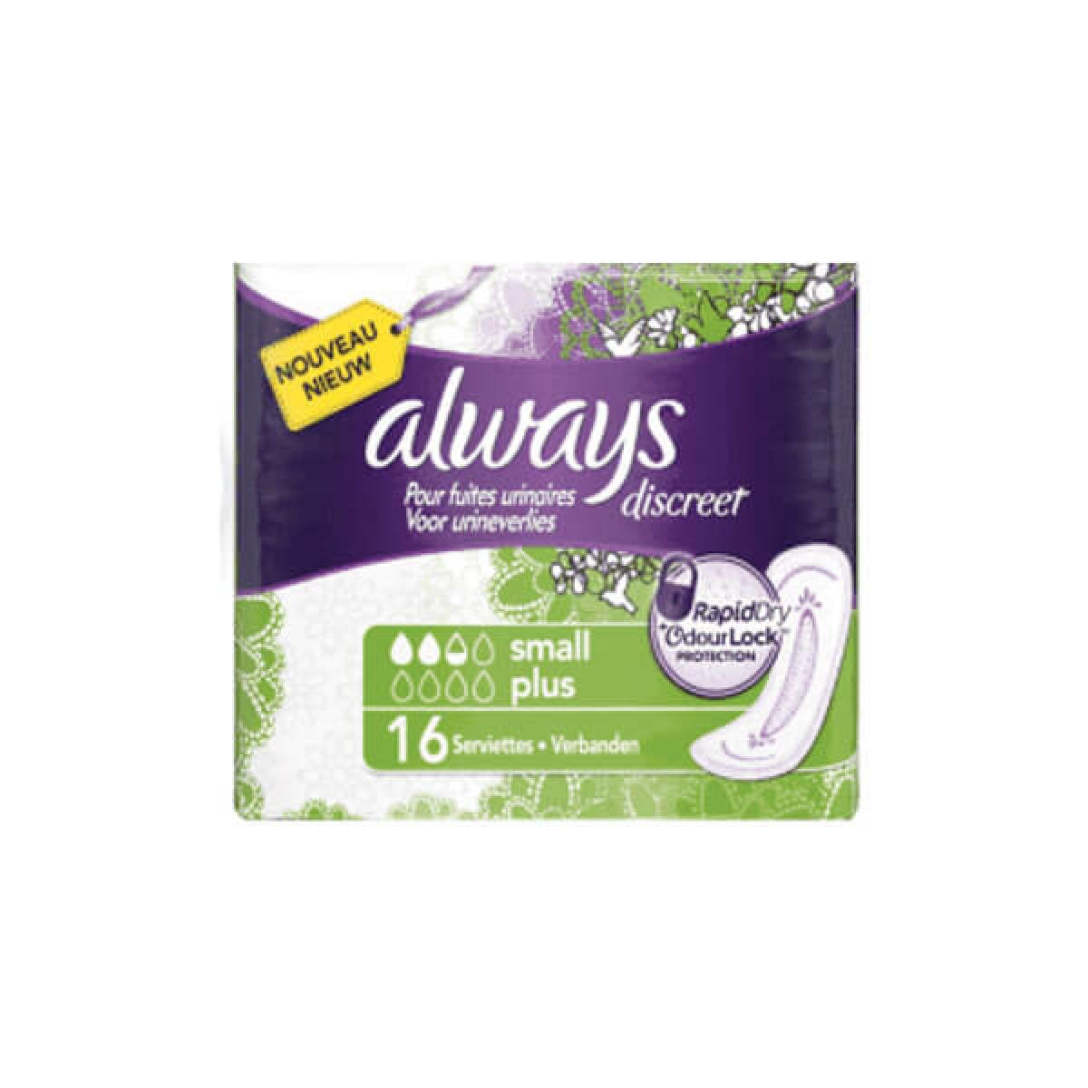 ALWAYS Discreet small plus 16 serviettes hygiéniques - Parapharmacie ...