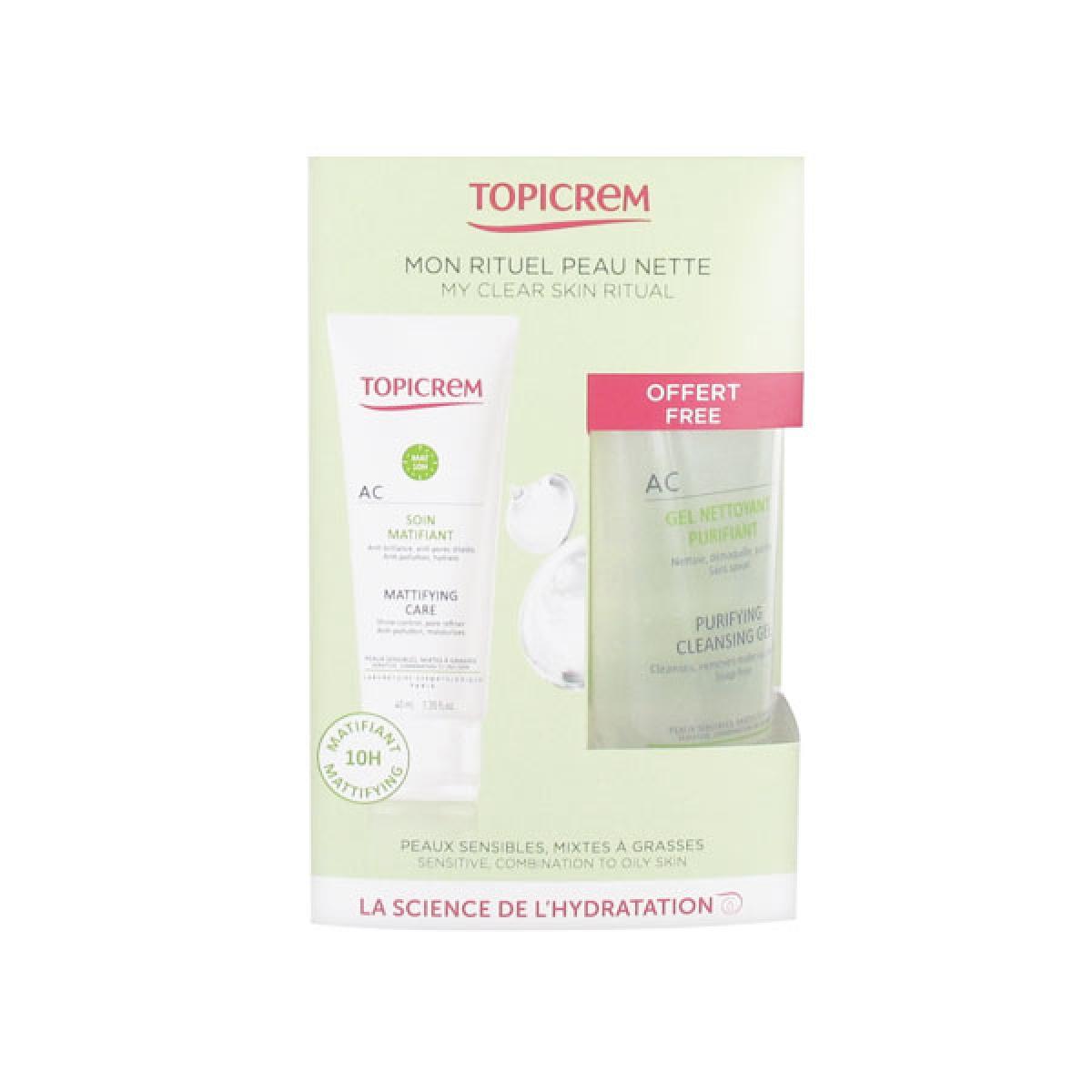 TOPICREM AC soin matifiant 40ml + gel nettoyant purifiant 75ml offert ...