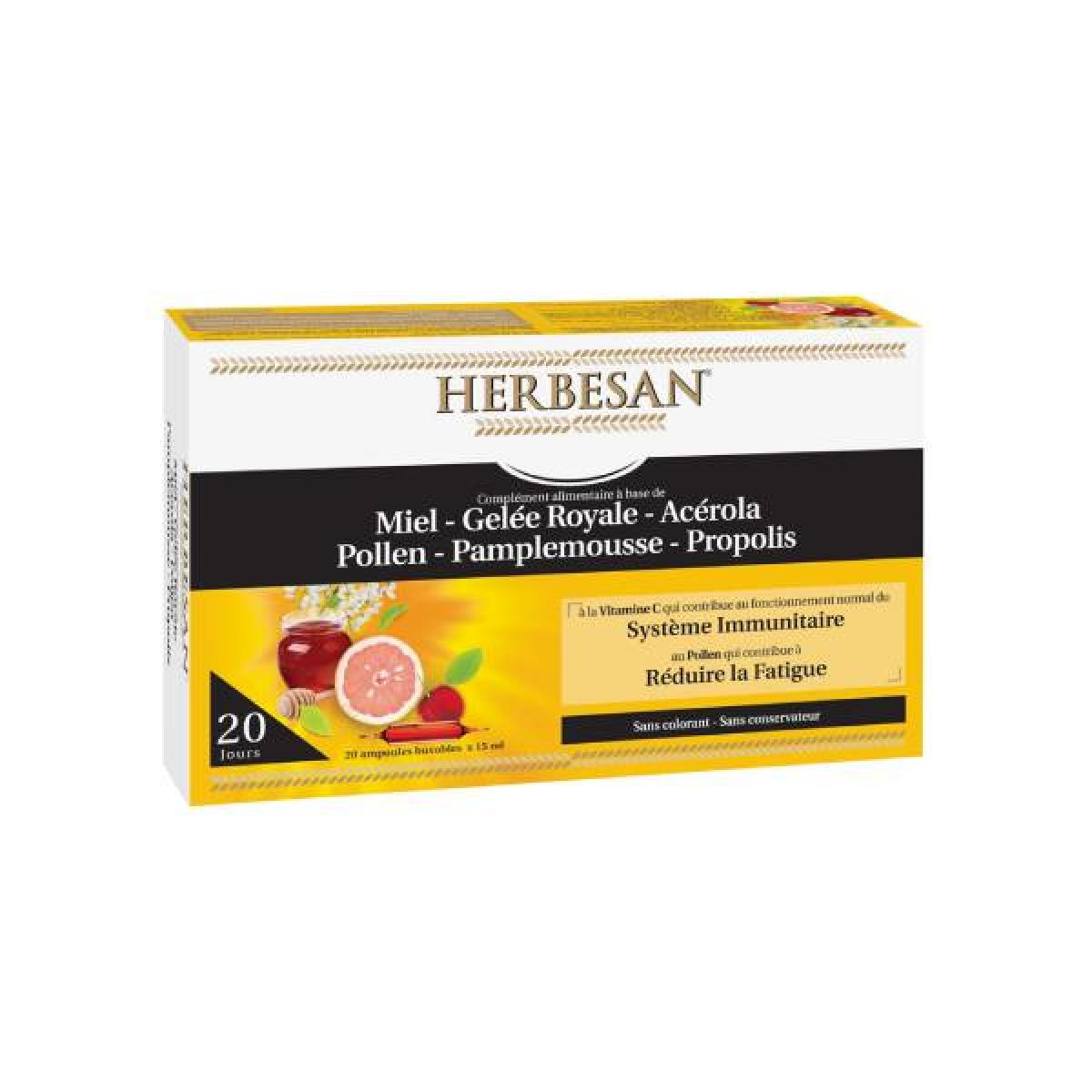 HERBESAN Miel gelée royale acérola pollen pamplemousse propolis 20 ...