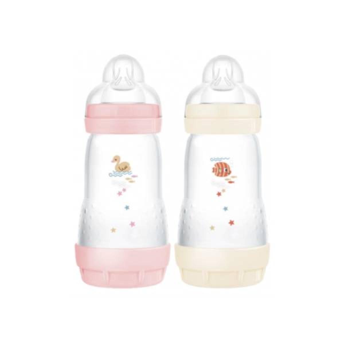 MAM 2 biberons easy start débit 2 rose jaune 2 mois et + 260ml - Parapharmacie - Pharmarket
