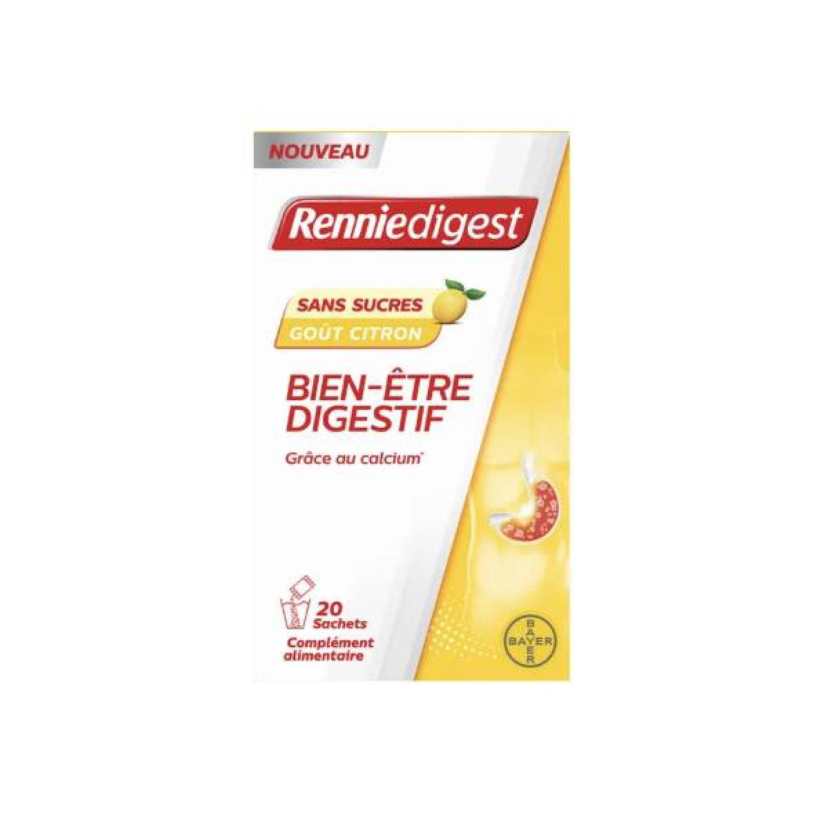 BAYER Renniedigest bien-être digestif sans sucres goût citron 20 ...