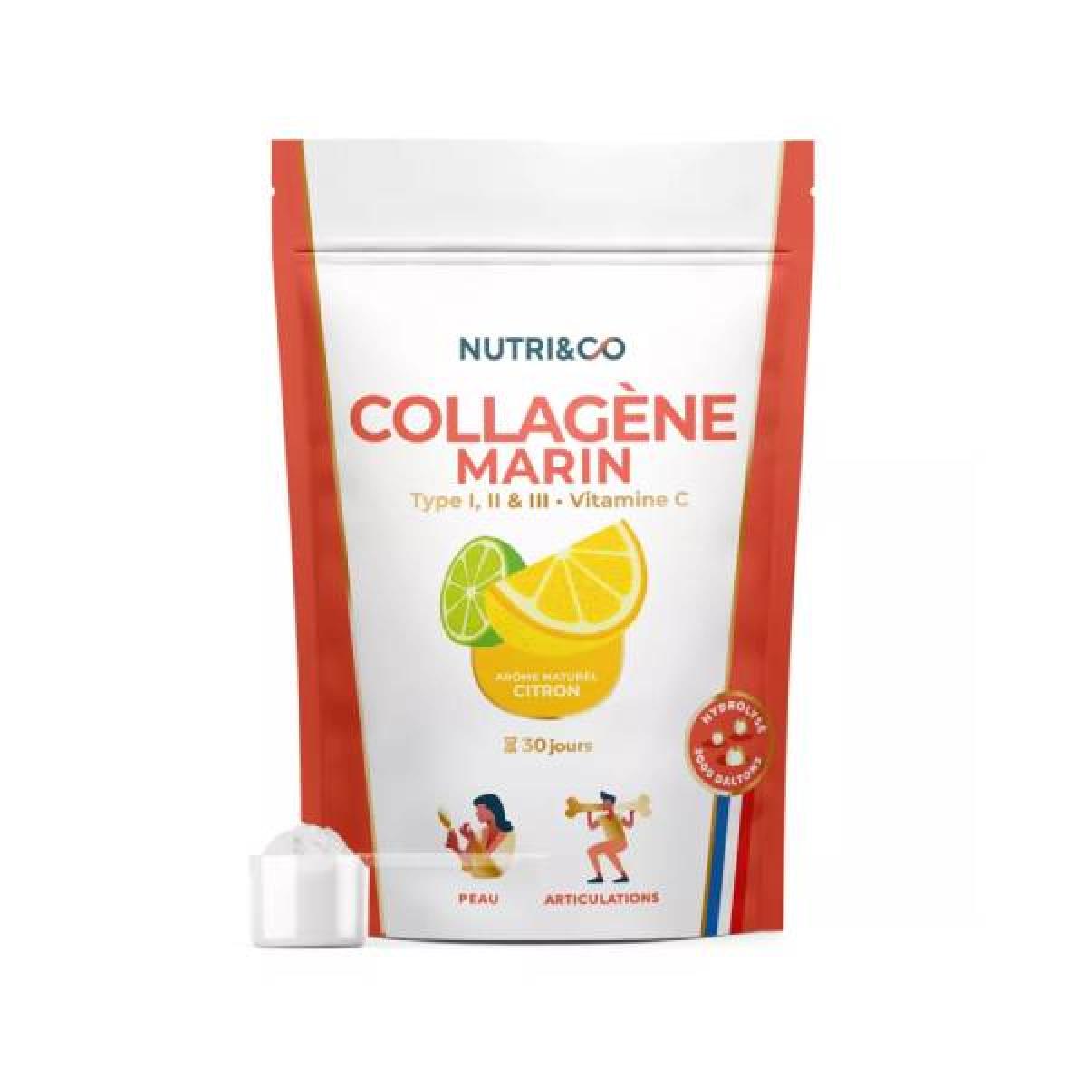 NUTRI & CO Collagène marin type I, II et III vitamine C goût citron ...