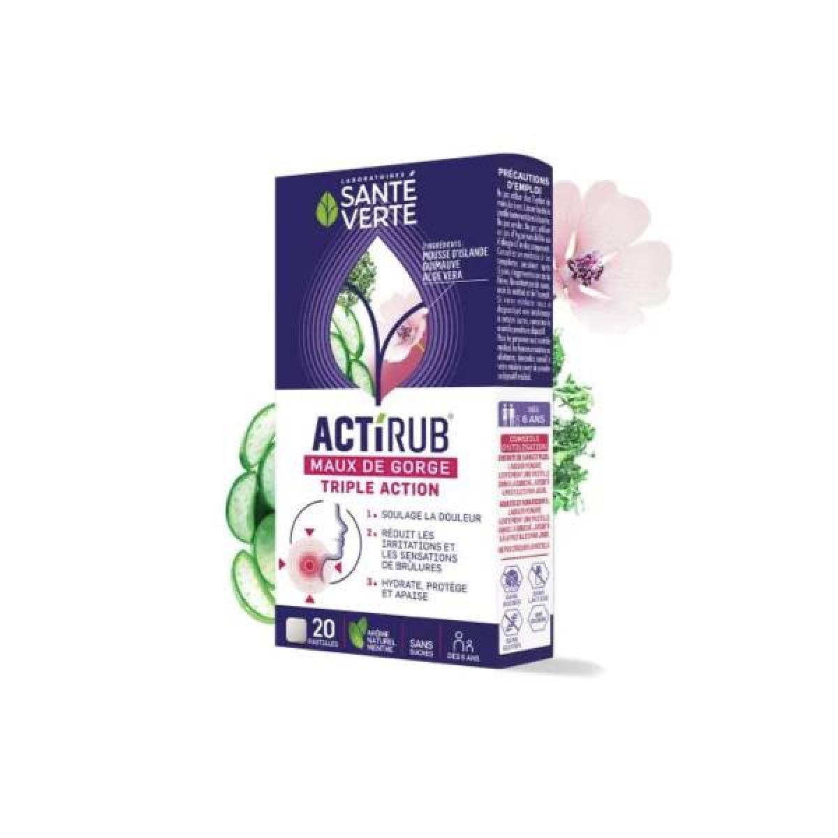 SANTE VERTE Actirub maux de gorge triple action 20 pastilles ...