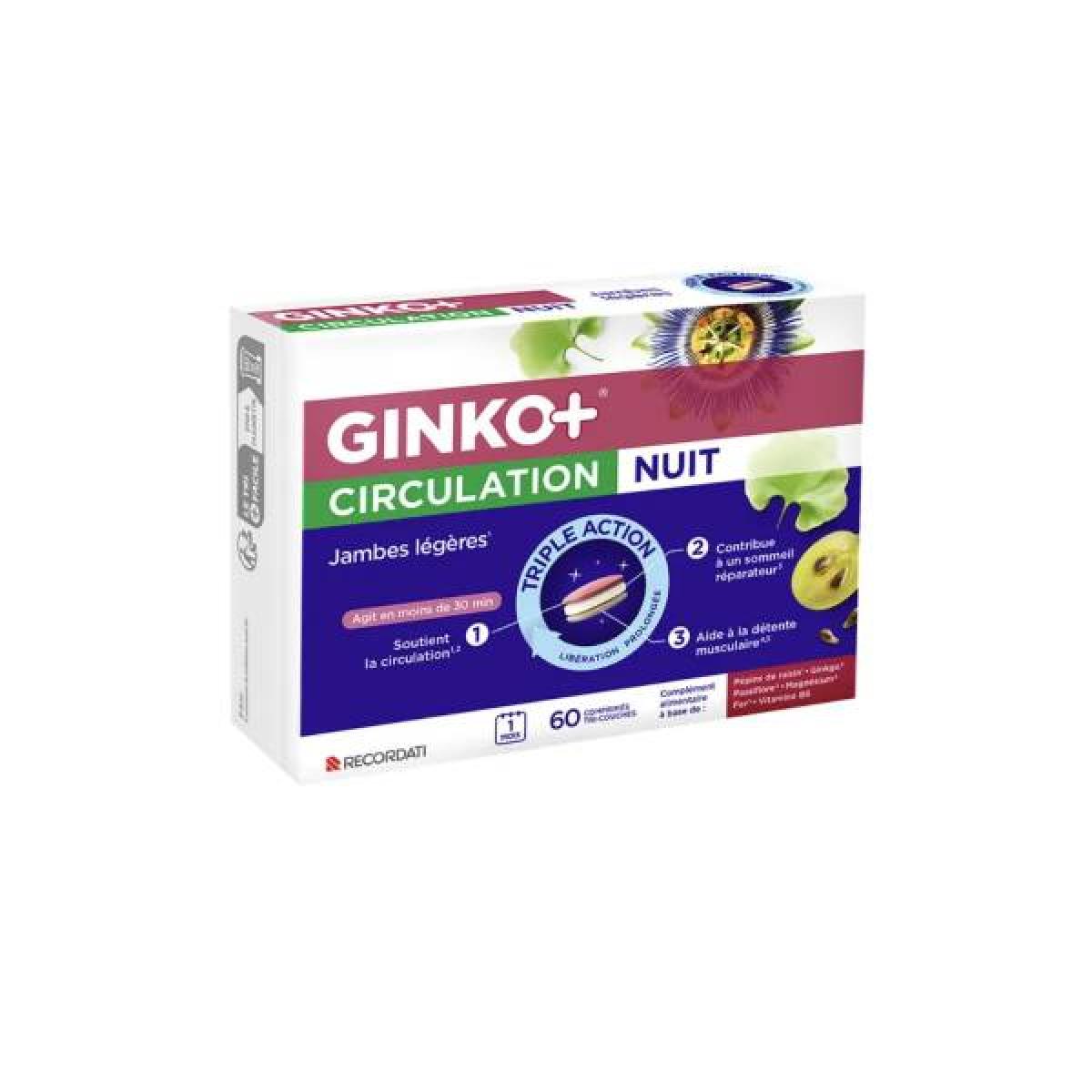 BOUCHARA-RECORDATI Ginko+ circulation nuit jambes légères 60 comprimés ...
