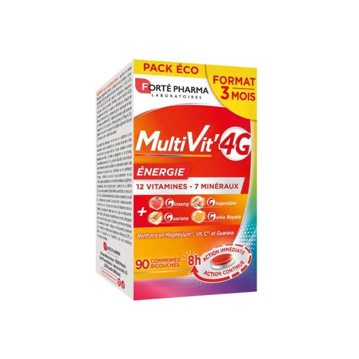 FORTÉ PHARMA MultiVit'4G énergie 90 comprimés bicouches - Parapharmacie ...