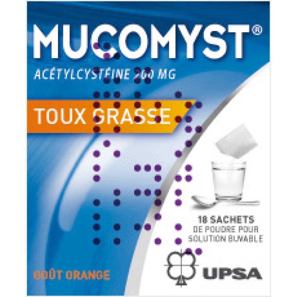 Mucomyst 200mg poudre pour solution buvable 18 sachets dans Toux grasse ...